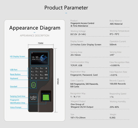 CRONY FC-B104 Fingerprint Attendance Fingerprint Remote Door App to Op ...